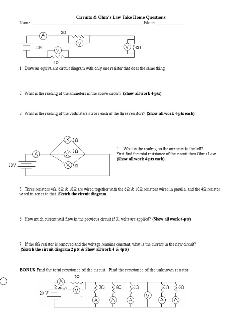 Ohm's Law Homework & Quiz | PDF | Series And Parallel Circuits | Voltage