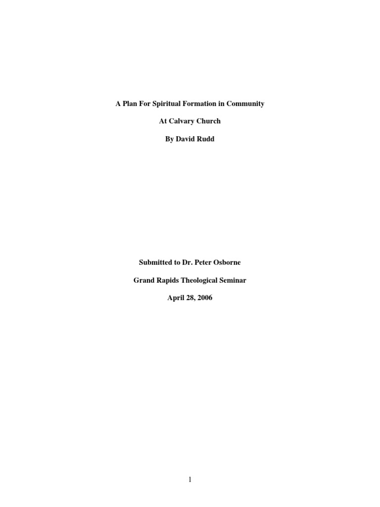 Spiritual Formation Plan for Community | PDF | Spiritual Formation ...
