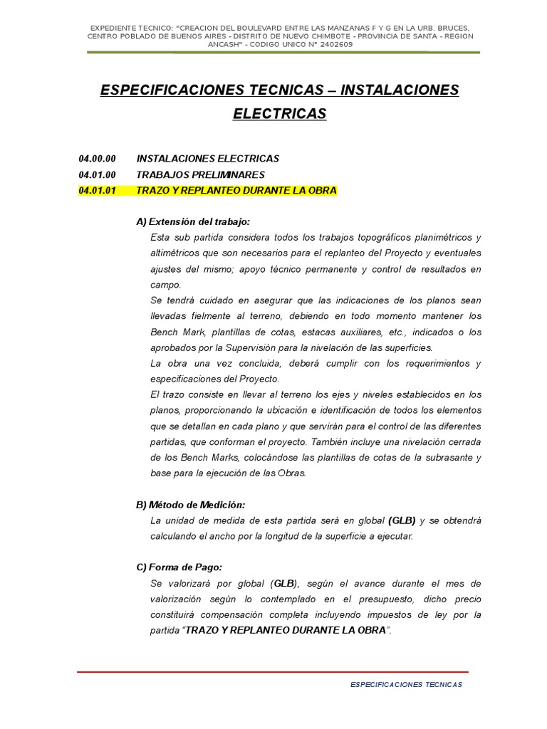 Especificaciones Tecnicas Inst - Elect. | PDF | Hormigón | Cemento