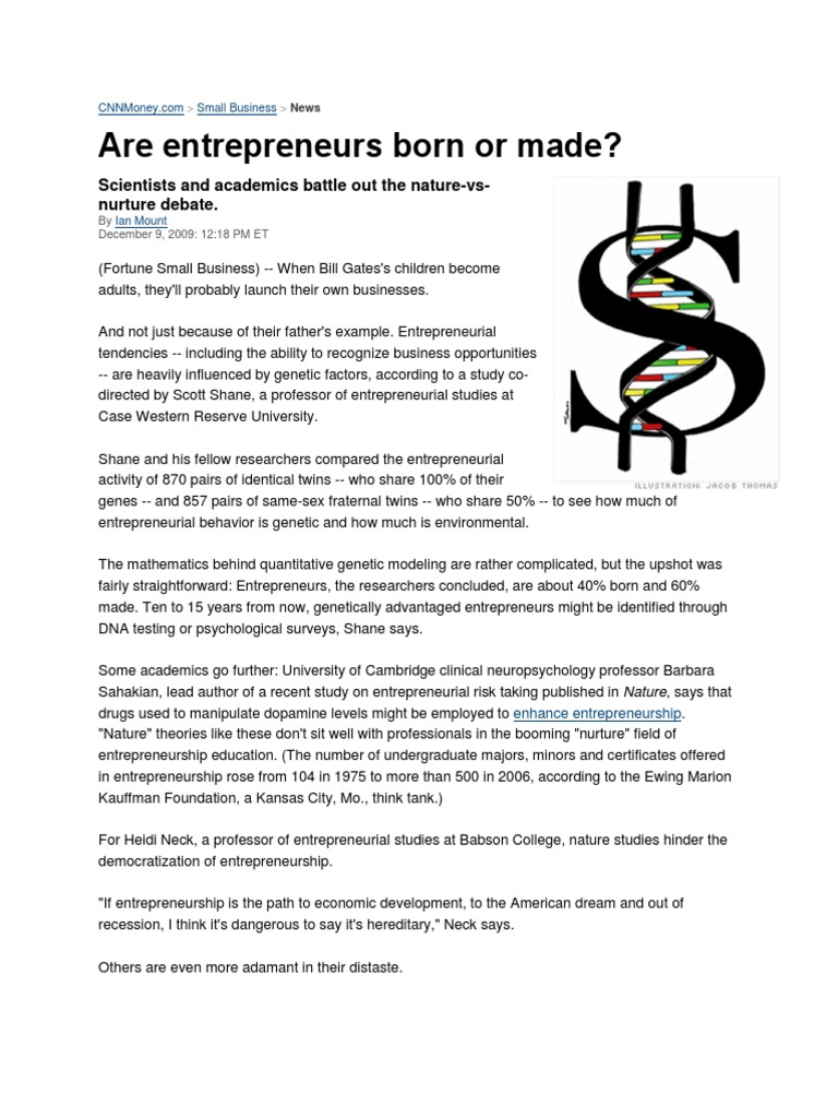 Are Entrepreneurs Born or Made PDF | Download Free PDF | Nature Versus ...