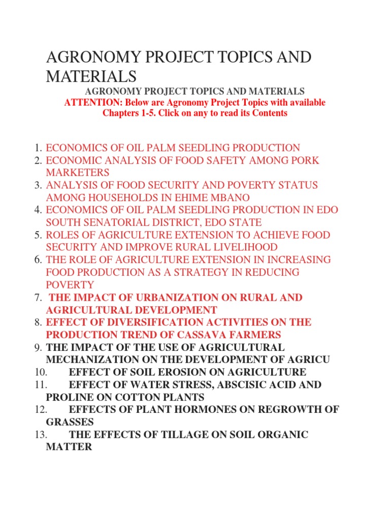 Agronomy Project Topics and Materials | PDF | Agronomy | Manure