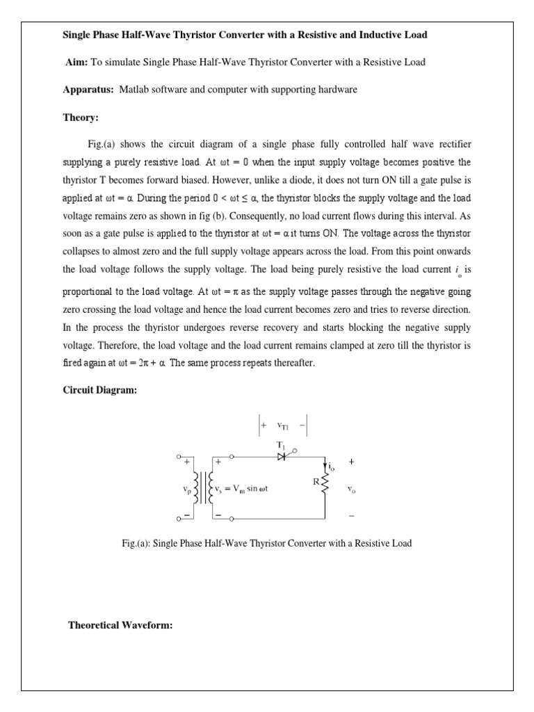 Aim To Simulate Single Phase Half Wave Thyristor Converter With A 3859