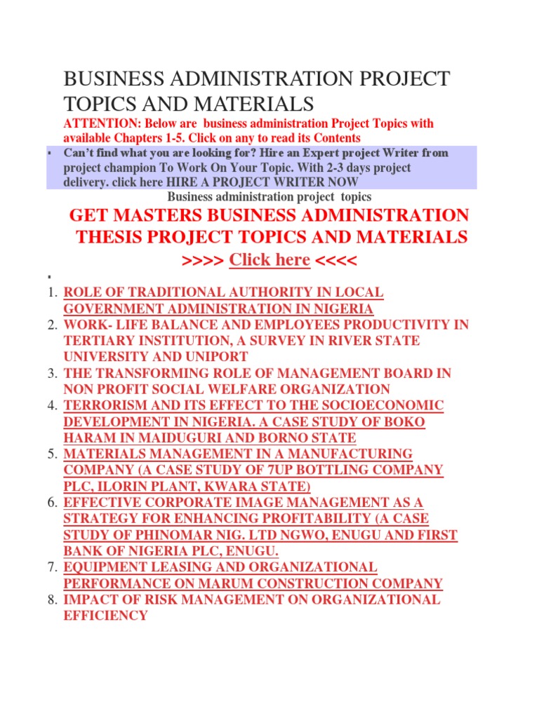 Business Administration Project Topics and Materials | PDF | Employment ...