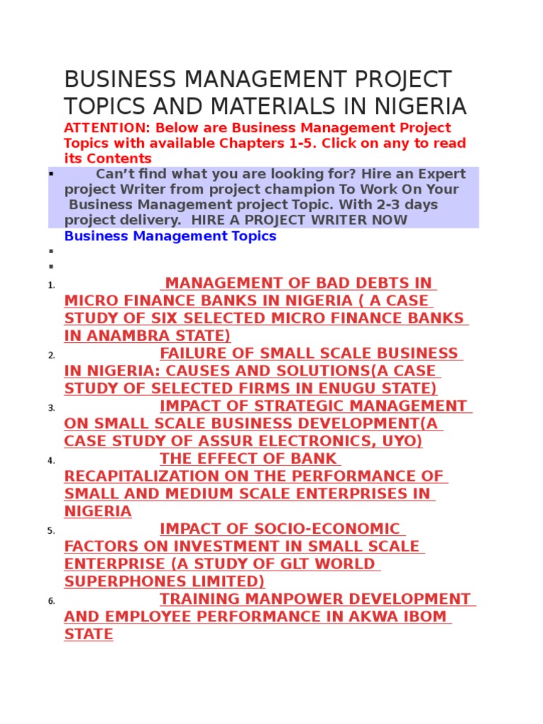 Business Management Project Topics in Nigeria | PDF | Nigeria | Banks