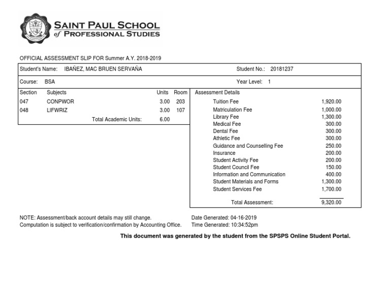 This Document Was Generated by The Student From The SPSPS Online ...