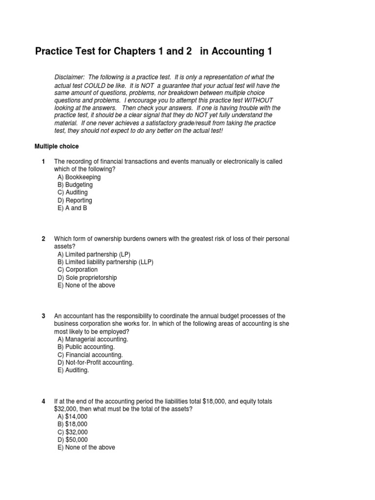 Accounting Practice Test Overview | PDF | Debits And Credits ...