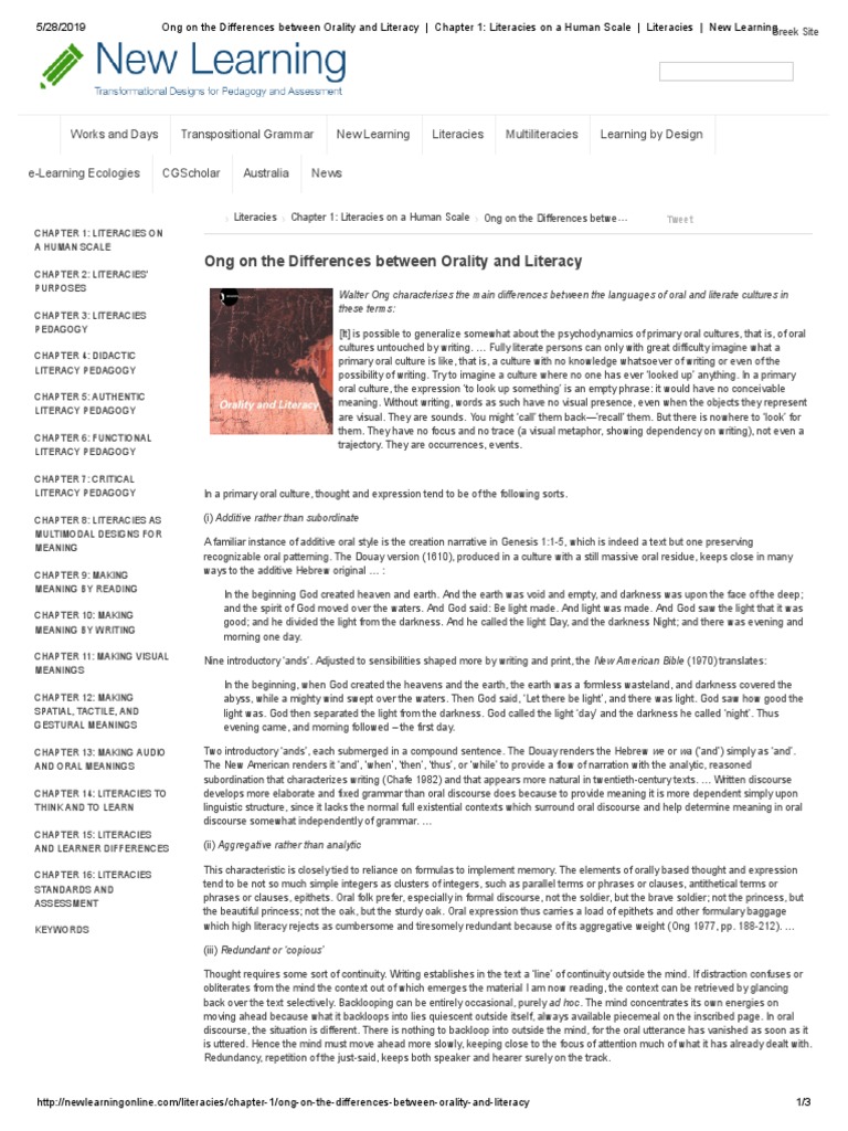 Ong's Insights on Orality vs. Literacy | PDF | Literacy | Semantics