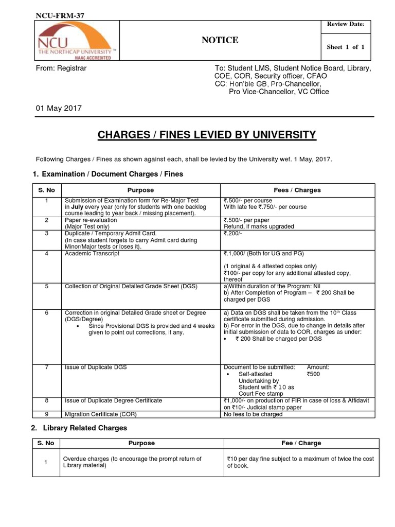 Examination-Related-Fee-Structure For The Northcap University | PDF ...