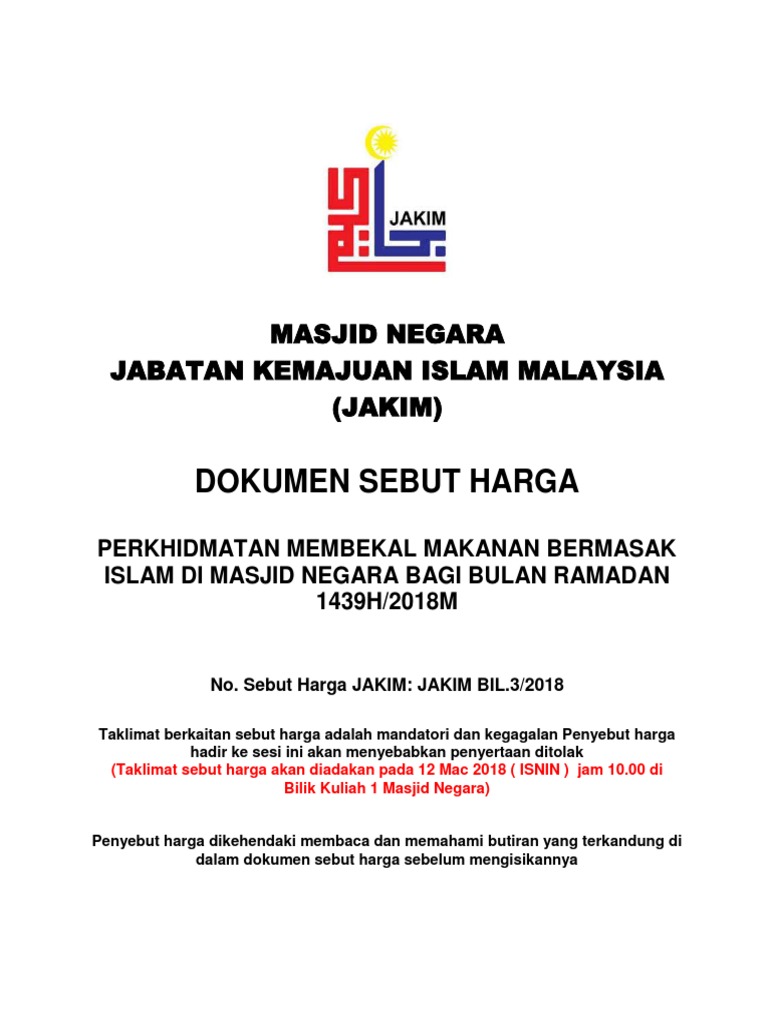 Dokumen Sebut Harga Perkhidmatan Makanan Bermasak Islam 2018 PDF | PDF