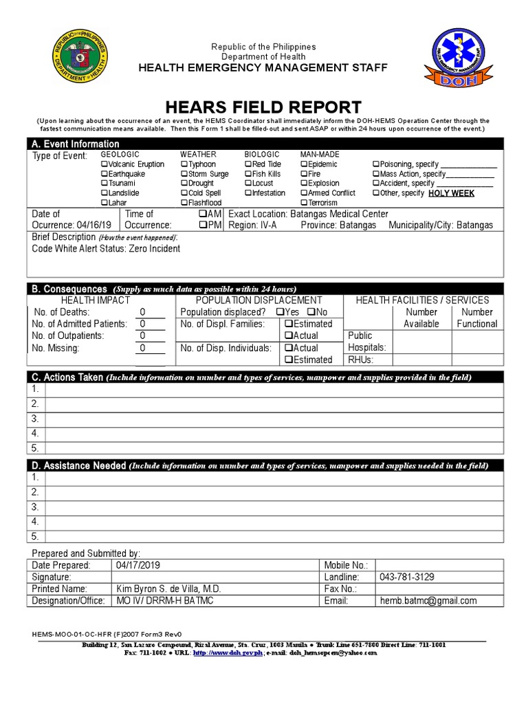 HEARS Field Report 04.16.19 | PDF | Medicine | Health Care
