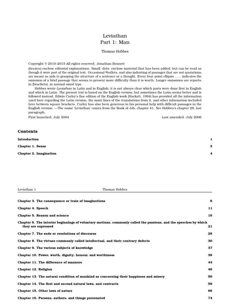 Leviathan Part 1 Man Thomas Hobbes Pdf Natural And Legal Rights