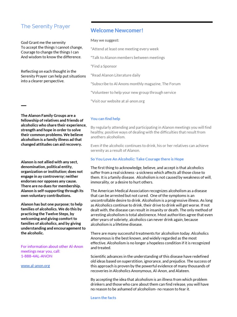 Newcomers Packet PDF | PDF | Alcoholism | Behavioural Sciences