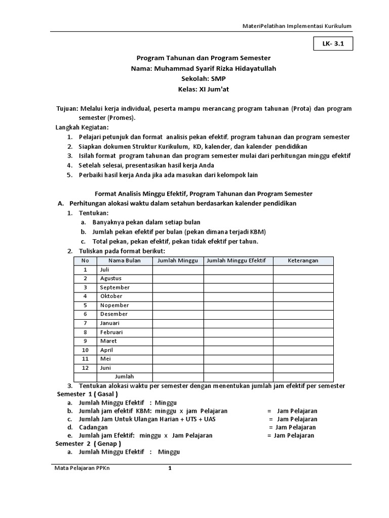 Format Prota Dan Promes | PDF