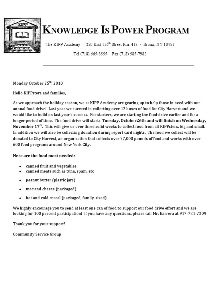 Food Drive Letter | PDF | Food And Drink | Nature