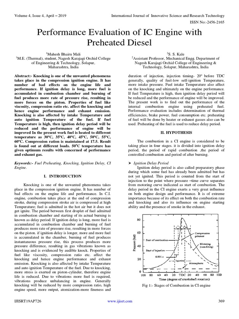 Performance Evaluation Of Ic Engine With Preheated Diesel Pdf