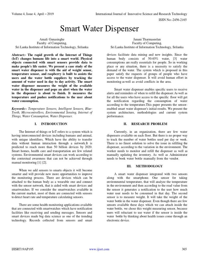 Smart Water Dispenser | PDF | Internet Of Things | Smartwatch