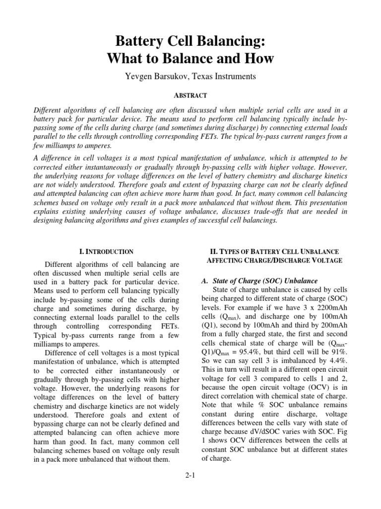 Topic 2 - Battery Cell Balancing - What To Balance and How PDF | PDF ...