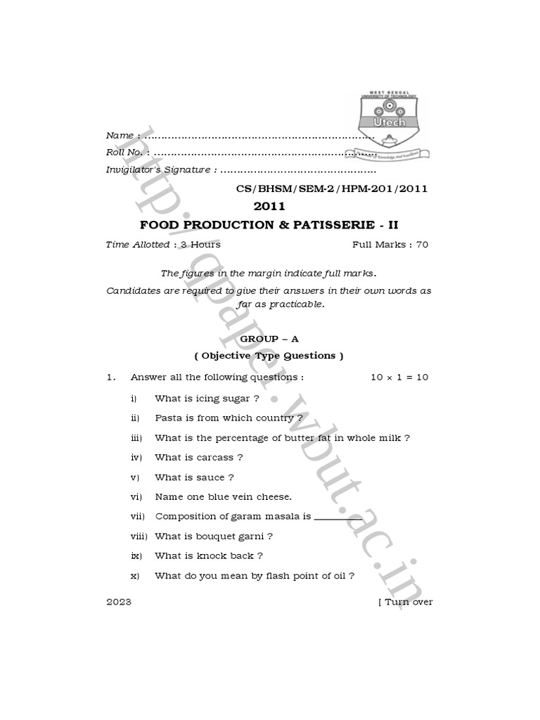 2011 Food Production Question Paper | PDF | Cuisine | Food And Drink ...