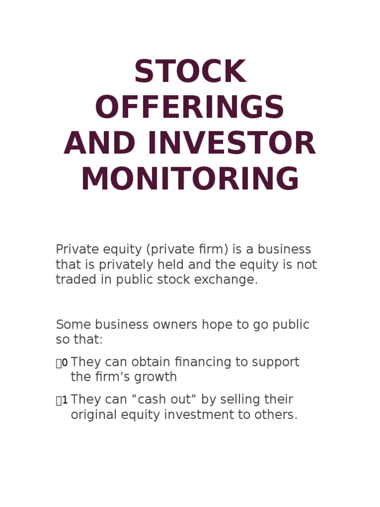 Stock Offerings and Investor Monitoring: Private Equity | PDF | Initial ...