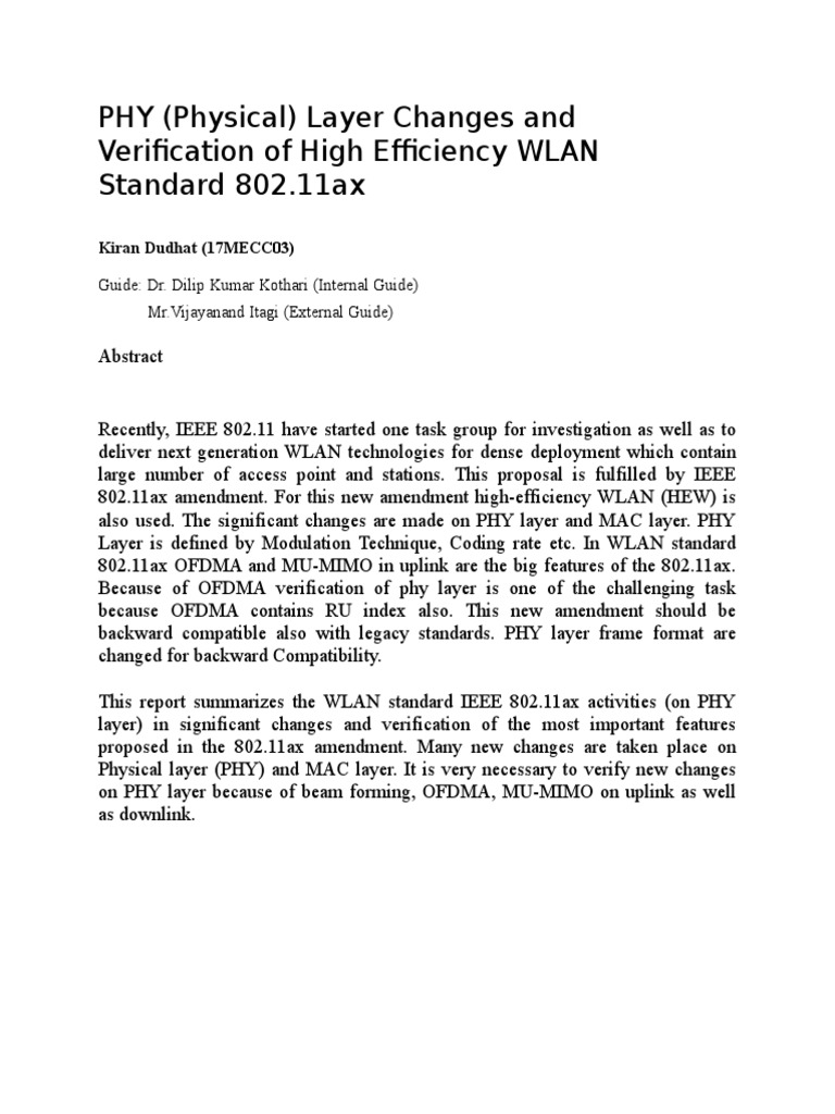 PHY (Physical) Layer Changes and Verification of High Efficiency WLAN Standard 802.11ax | PDF