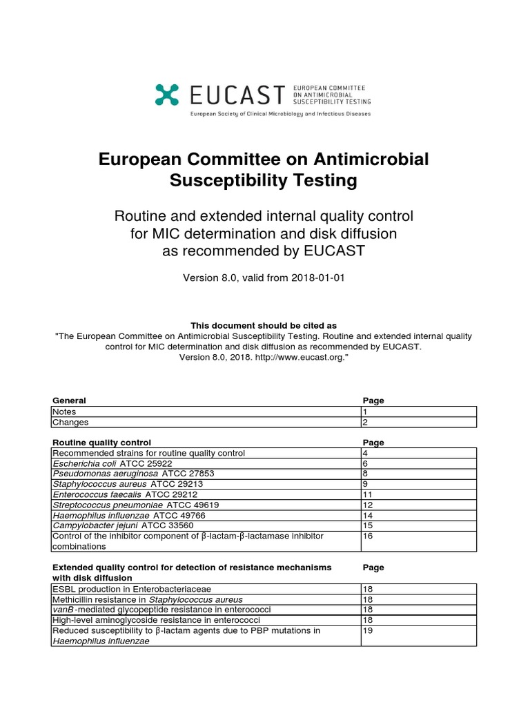 EUCAST Quality Check Tables | PDF | Antimicrobial Resistance | Antibiotics