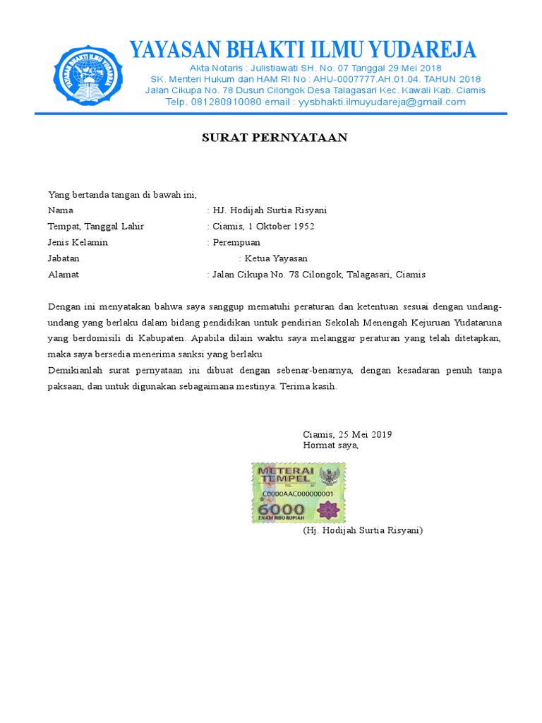 Surat Pernyataan Taat Aturan | PDF