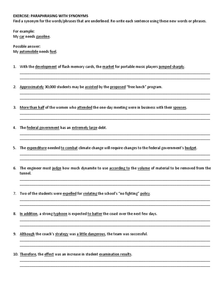 Paraphrasing With Synonyms (Exercise) | PDF | Government | Business