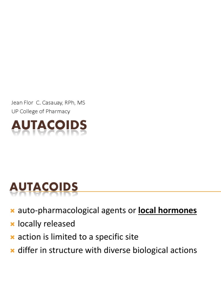 1 Autacoids Handout | PDF | Serotonin | Organic Compounds