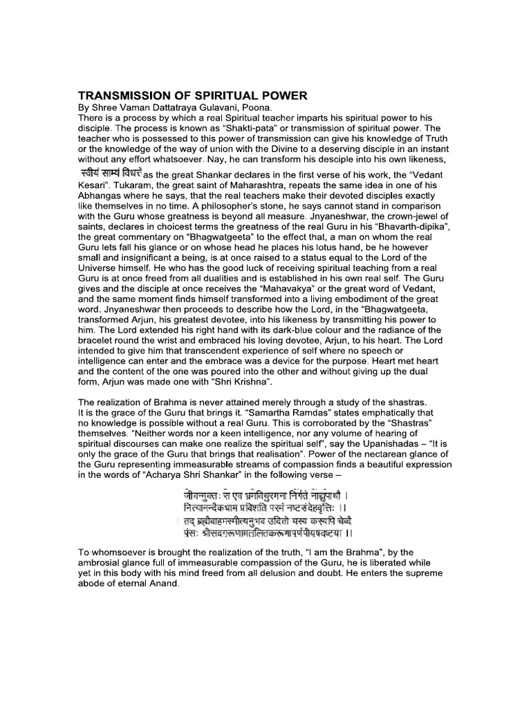 Shaktipat Diksha Transmission of Spiritual Power | PDF