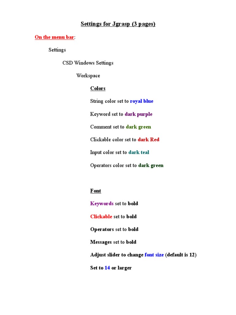 Jgrasp Settings Guide for Programmers | PDF