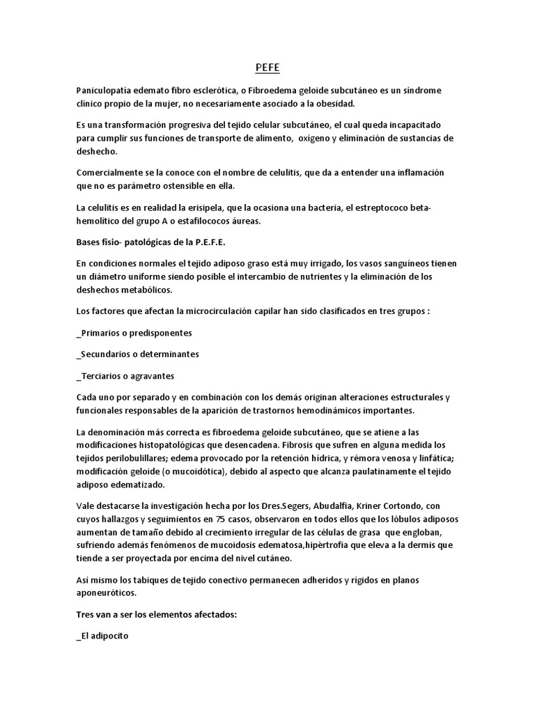 Tratamiento de la Paniculopatía Edemato Fibroesclerótica (PEFE | PDF ...