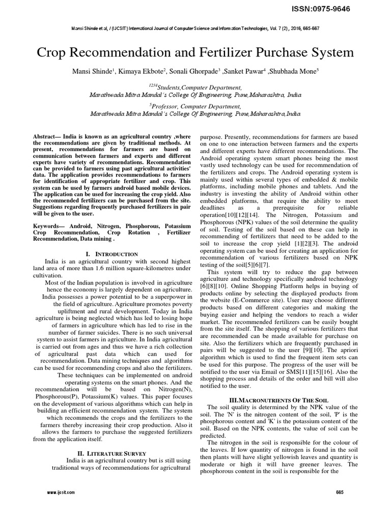 Crop Recommendation System Report in IEEE Standard | PDF | Crop Rotation | Soil Fertility