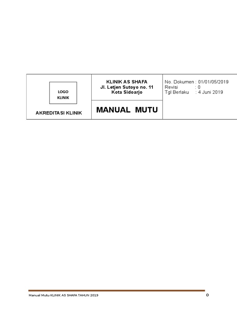 Contoh Manual Mutu Klinik | PDF