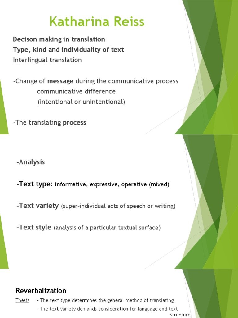 Katharina Reiss: Decison Making in Translation Type, Kind and ...