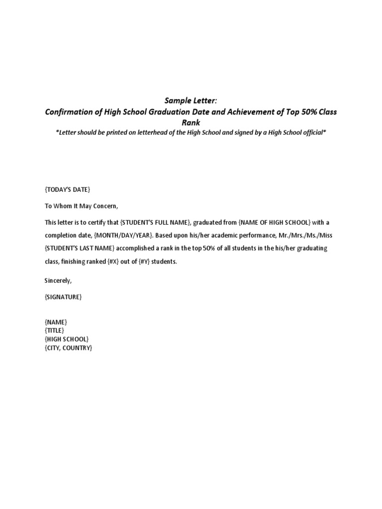 High School Graduation Confirmation Letter | PDF | Career & Growth
