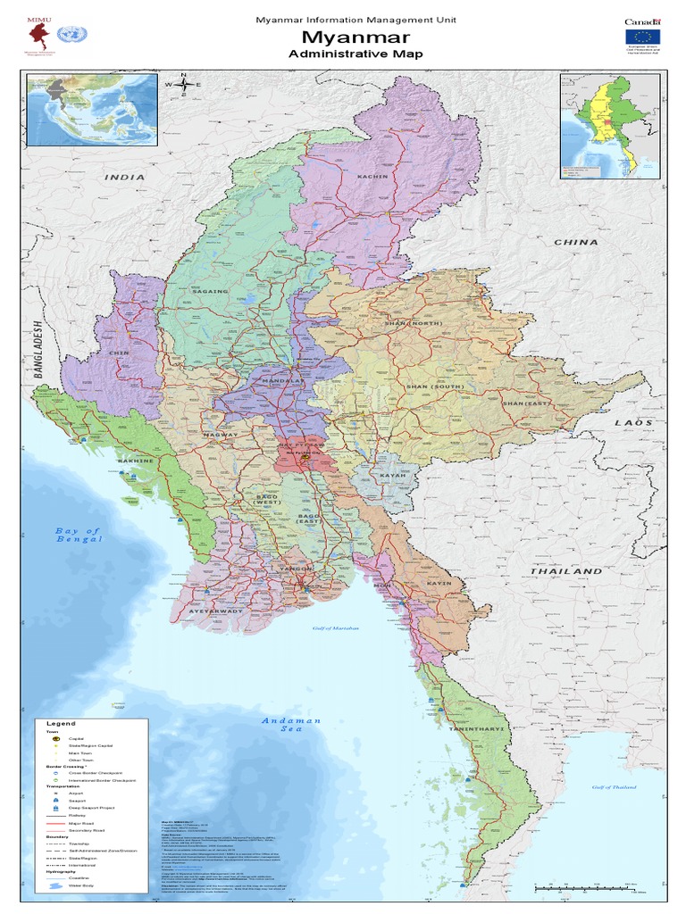 Country Map Administrative With Sub Region Shan Bago MIMU539v17 ...
