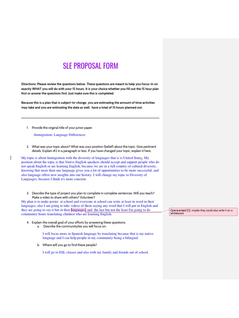Sle Proposal Form | PDF | English Language | Mentorship