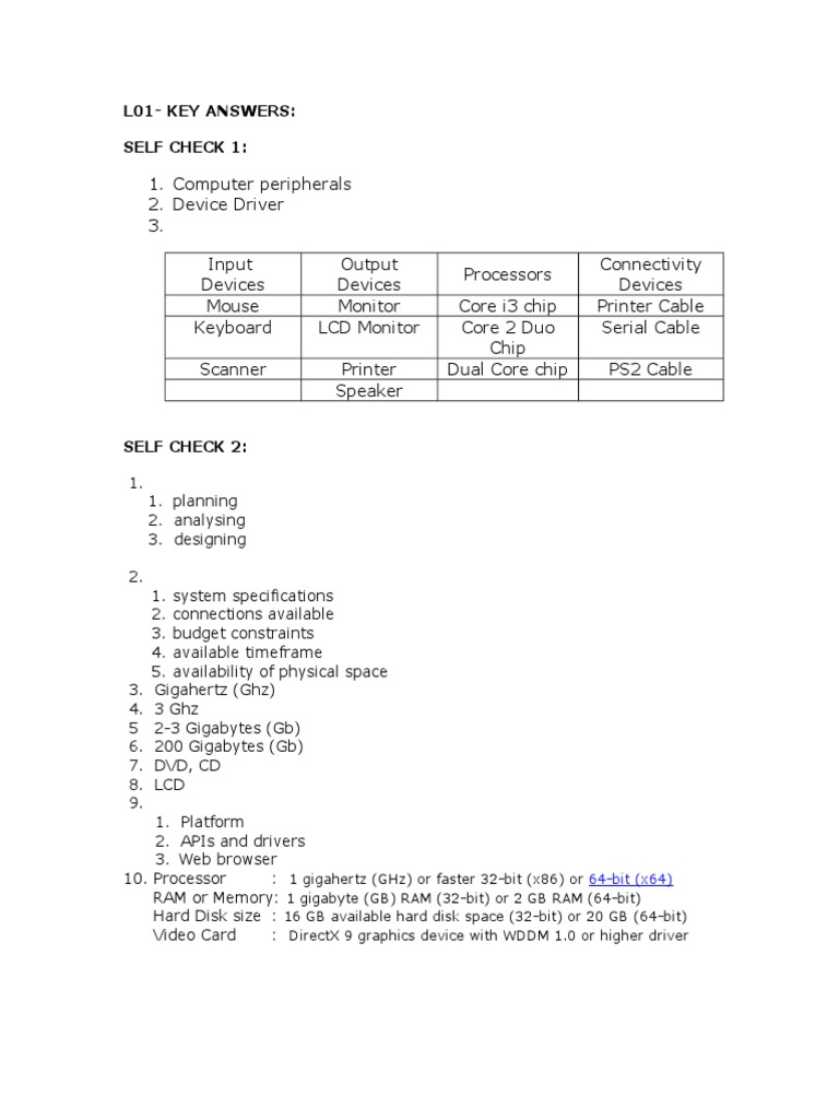 L01-Key Answers: Self Check 1:: 64-Bit (x64) | PDF