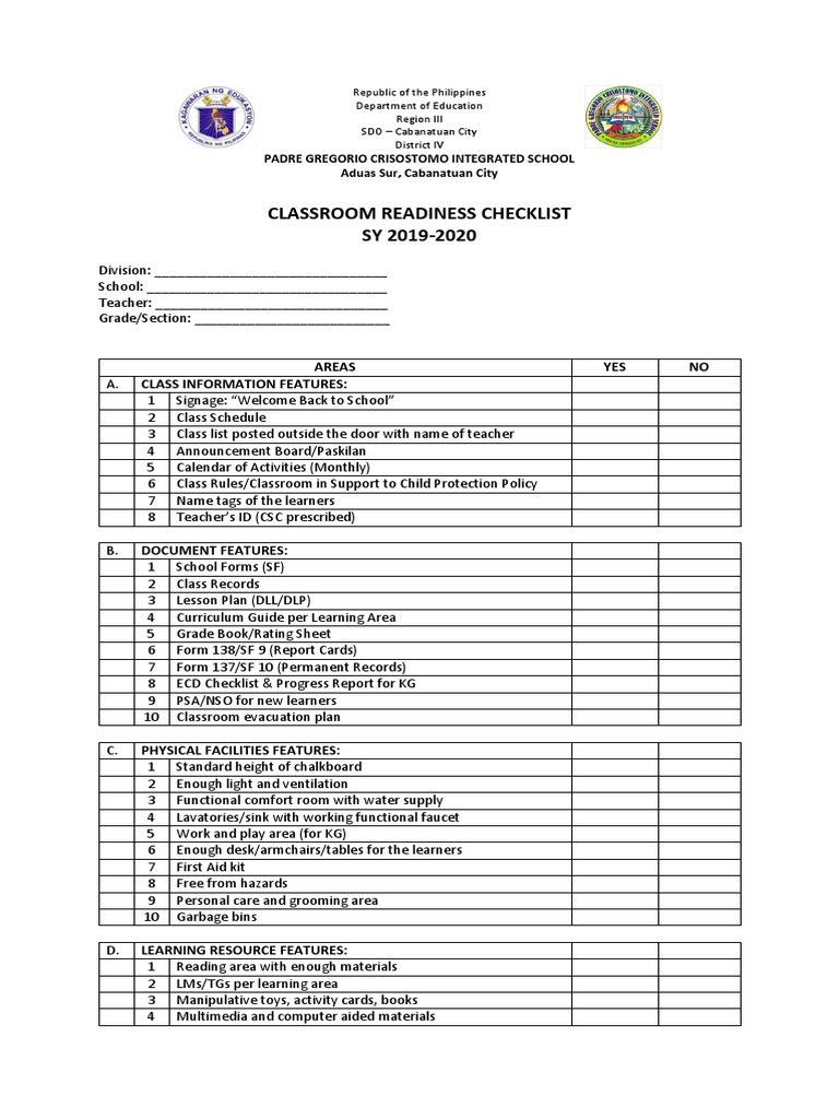 Classroom Readiness Checklist | PDF | Classroom