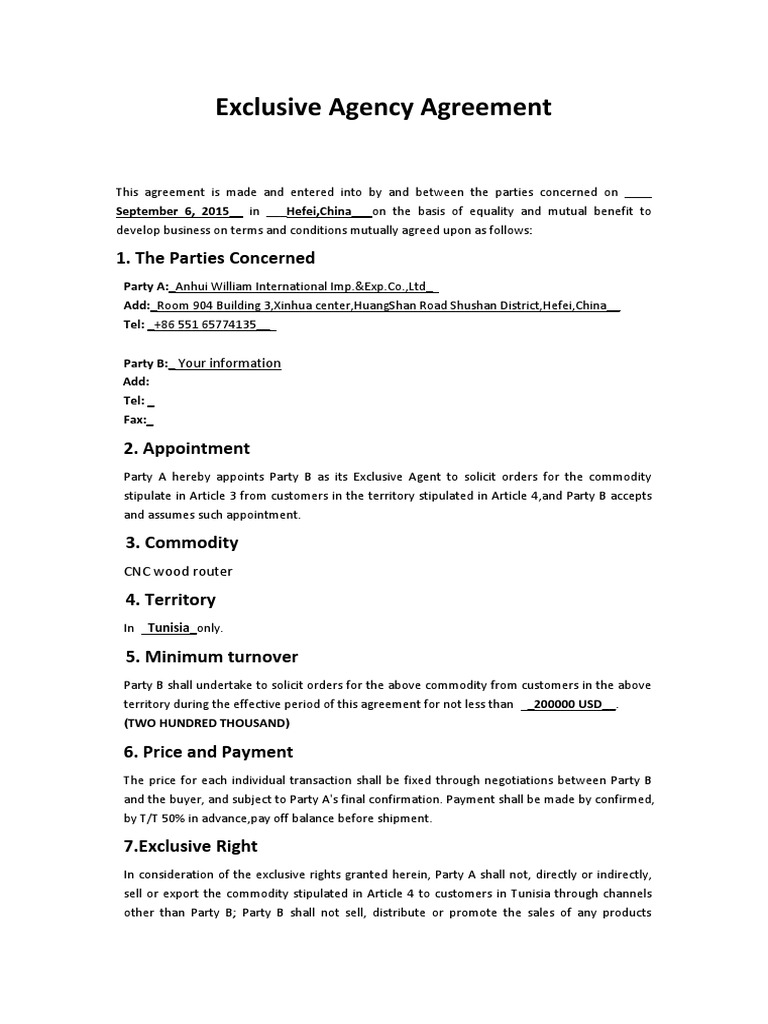 Exclusive Agency Agreement | PDF | Intellectual Property | Trademark