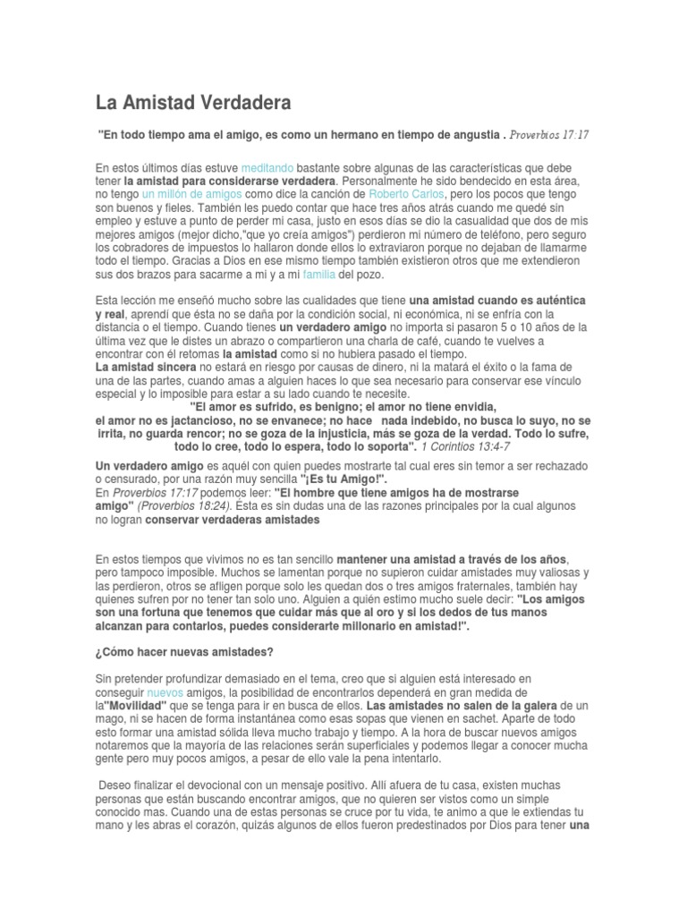 La Amistad Verdadera Pdf Amor