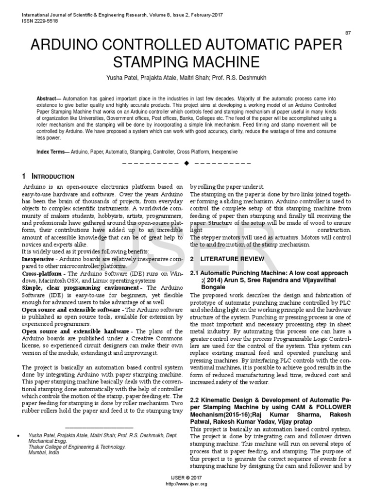 Ijser: Arduino Controlled Automatic Paper Stamping Machine | PDF ...
