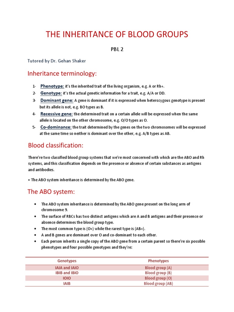 Inheretance of Blood Groups | PDF | Dominance (Genetics) | Blood Type