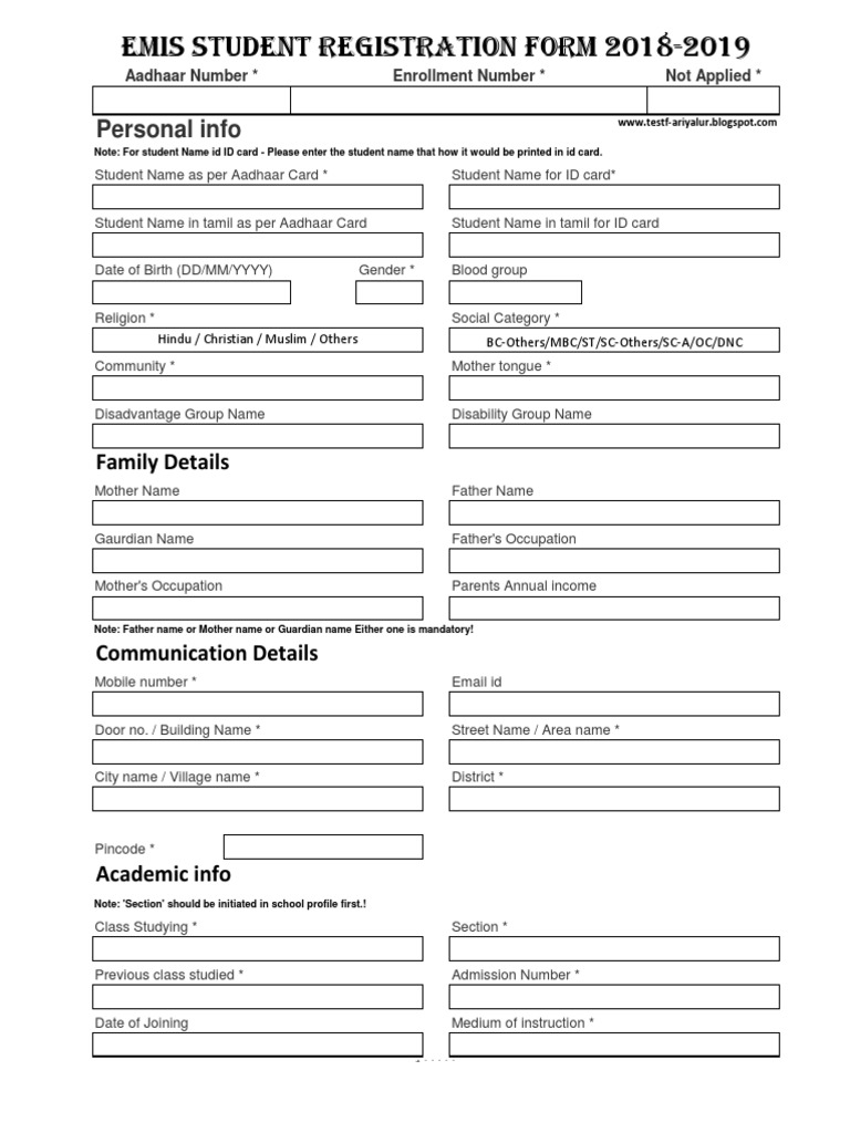 EMIS Student Registration Form for the 2018-2019 Academic Year | PDF