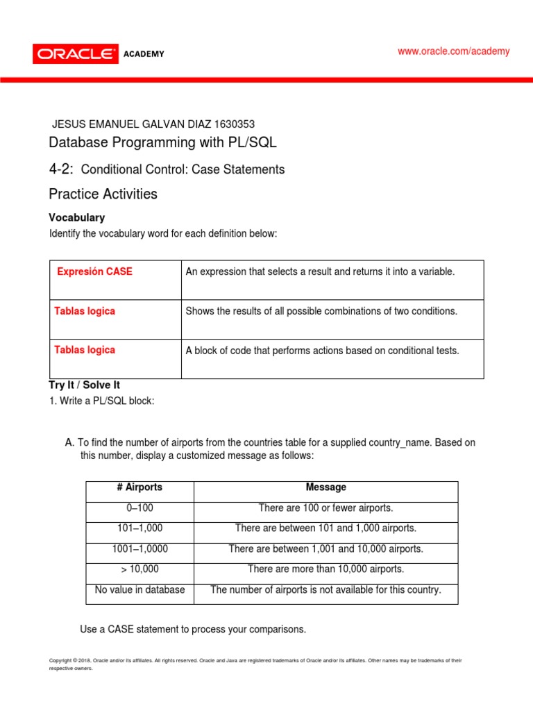 PLSQL 4 2 Practice | PDF | Oracle Database | Software Engineering PLSQL 4 2 Practice | PDF | Oracle Database | Software Engineering