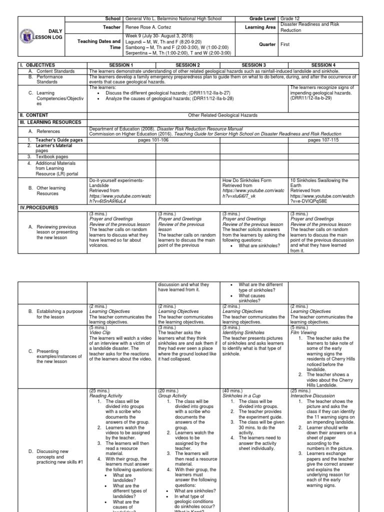 Analyzing Geological Hazards: A Daily Lesson Plan on Disaster Readiness ...