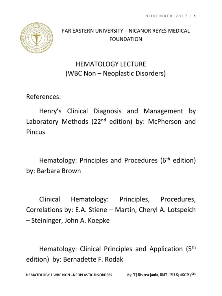 WBC Non-Neoplastic Disorders Overview | PDF | White Blood Cell | Immune ...