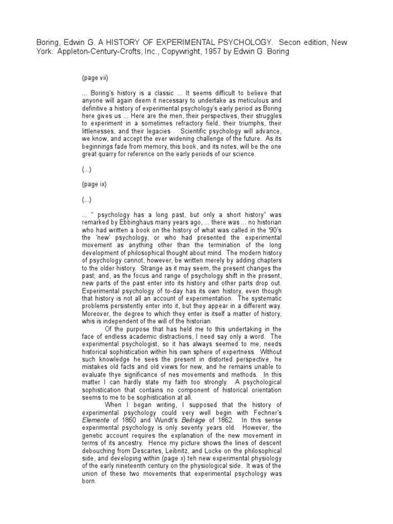 Boring, Edwin G. A HISTORY OF EXPERIMENTAL PSYCHOLOGY. Secon Edition ...