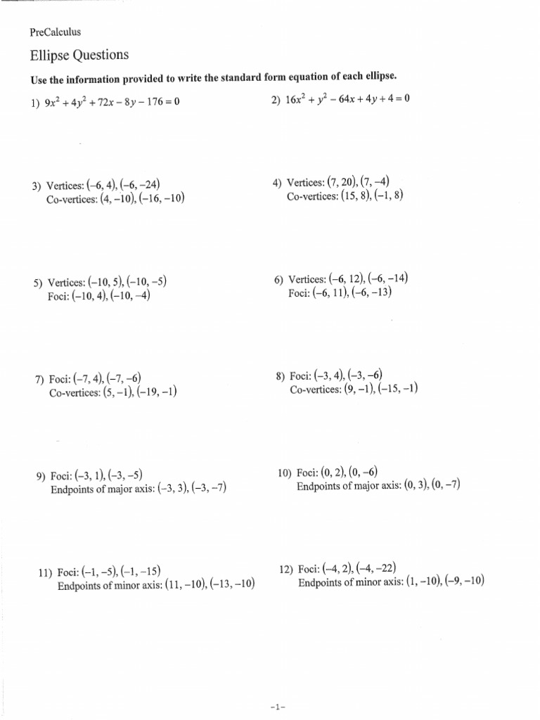 PR Calc Ellipse WKSHT - 00001 | PDF | Ellipse | René Descartes