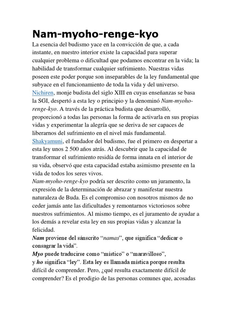 Nam Myoho Renge Kyo | PDF | Nichiren | Religiones indias